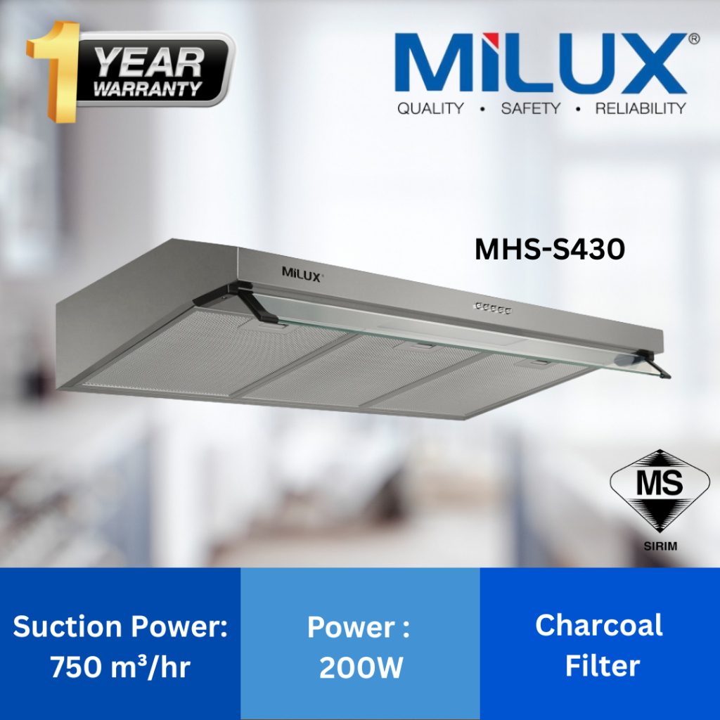 MILUX Slim Cooker Hood MHS-S430 Twin Motor with Charcoal Filter ...