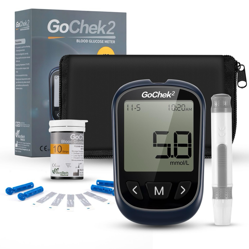 (GoChek2 Strips set 10) Glucose Monitor Meter Test Kit 500 Memories ...