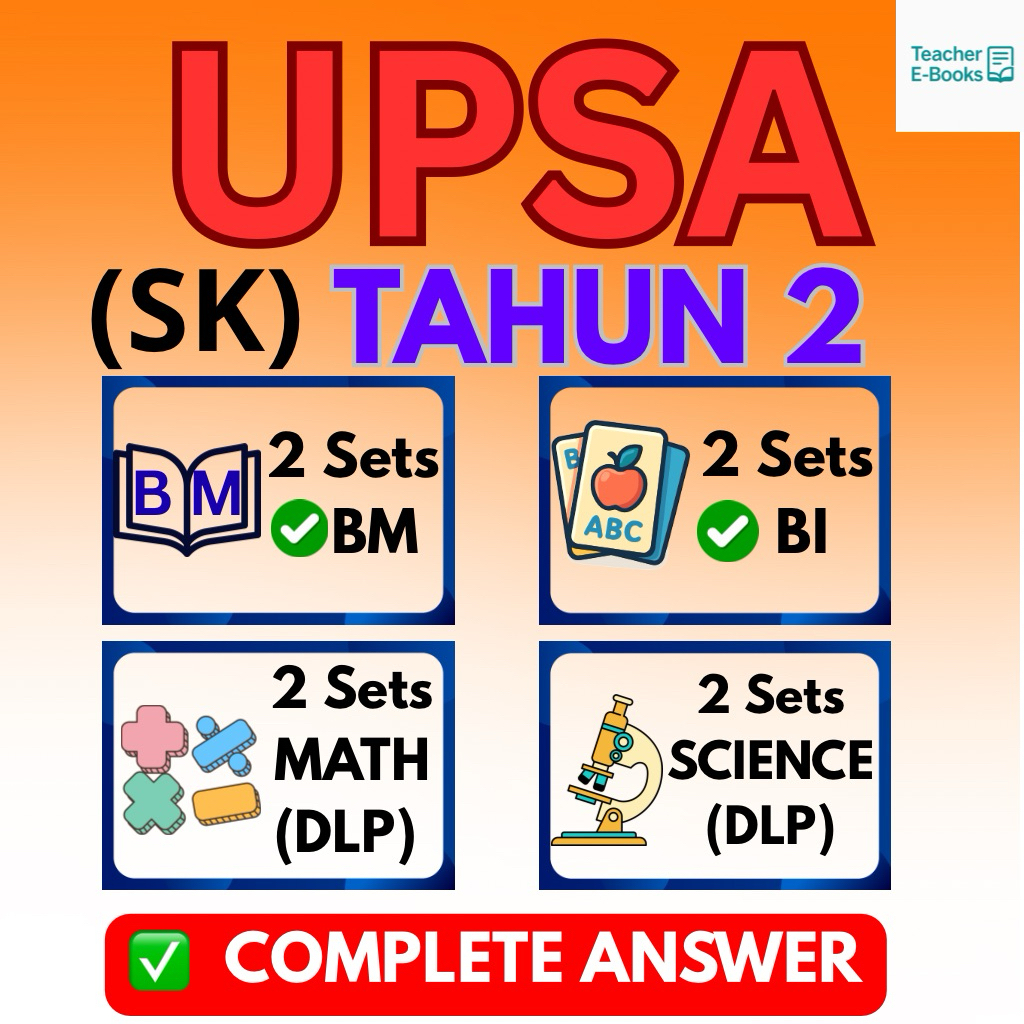 [Soft Copy PDF 📩] UPSA Tahun 2 (SK )– Buku Latihan BM, BI, Matematik & Sains (Complete Answer ...