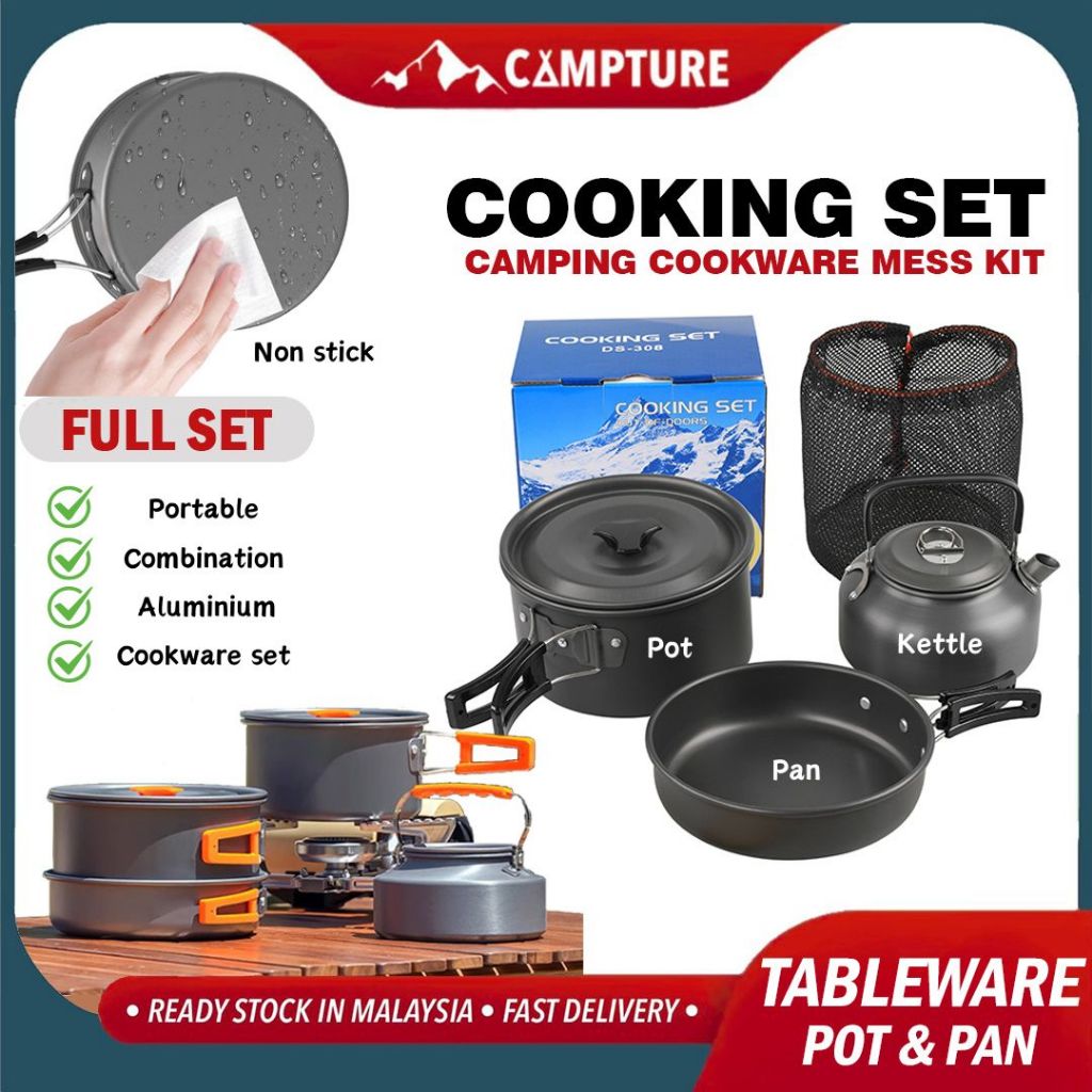 CAMPTURE®Periuk Masak/Camping Cookware Mess Kit Outdoor Cooking Full ...