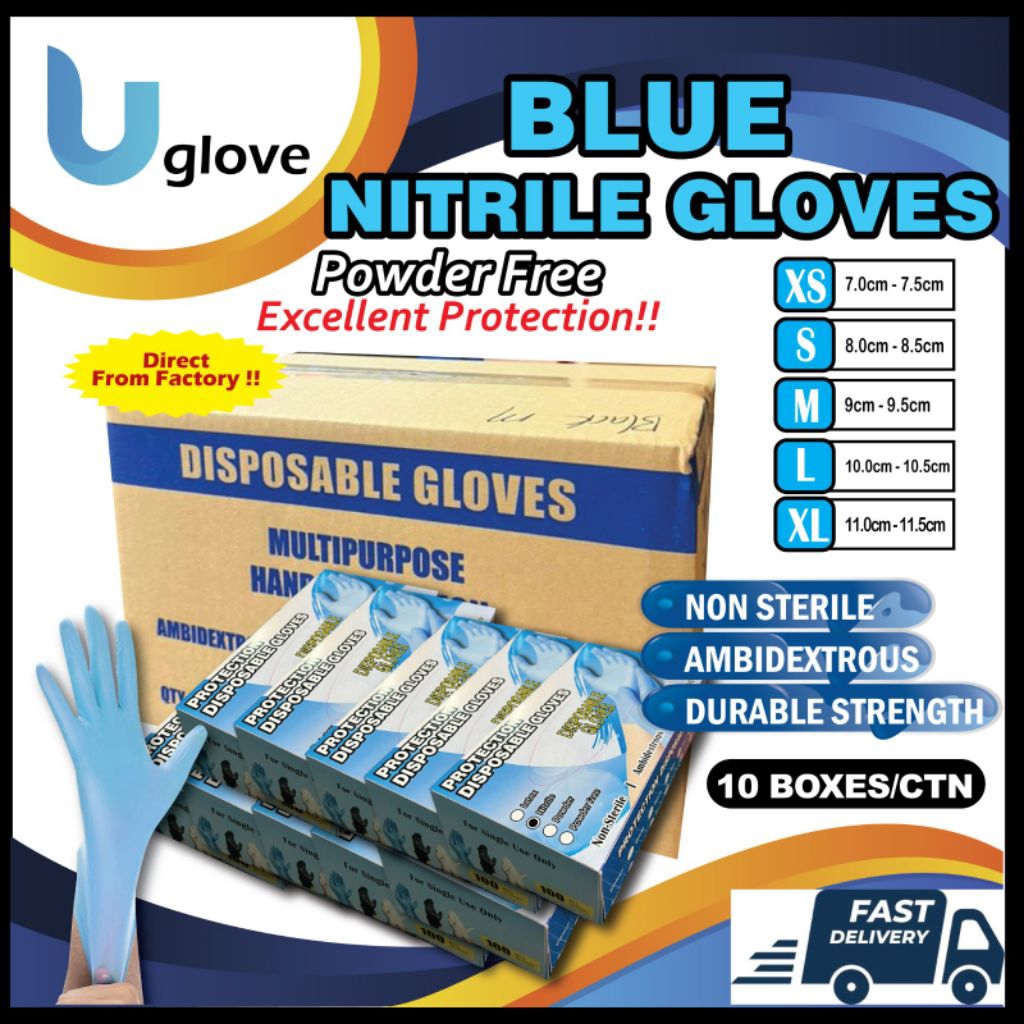 🧤BULK CARTON 1000pcs Nitrile Glove BLUE Tebal SARUNG Tangan BIRU Tebal ...