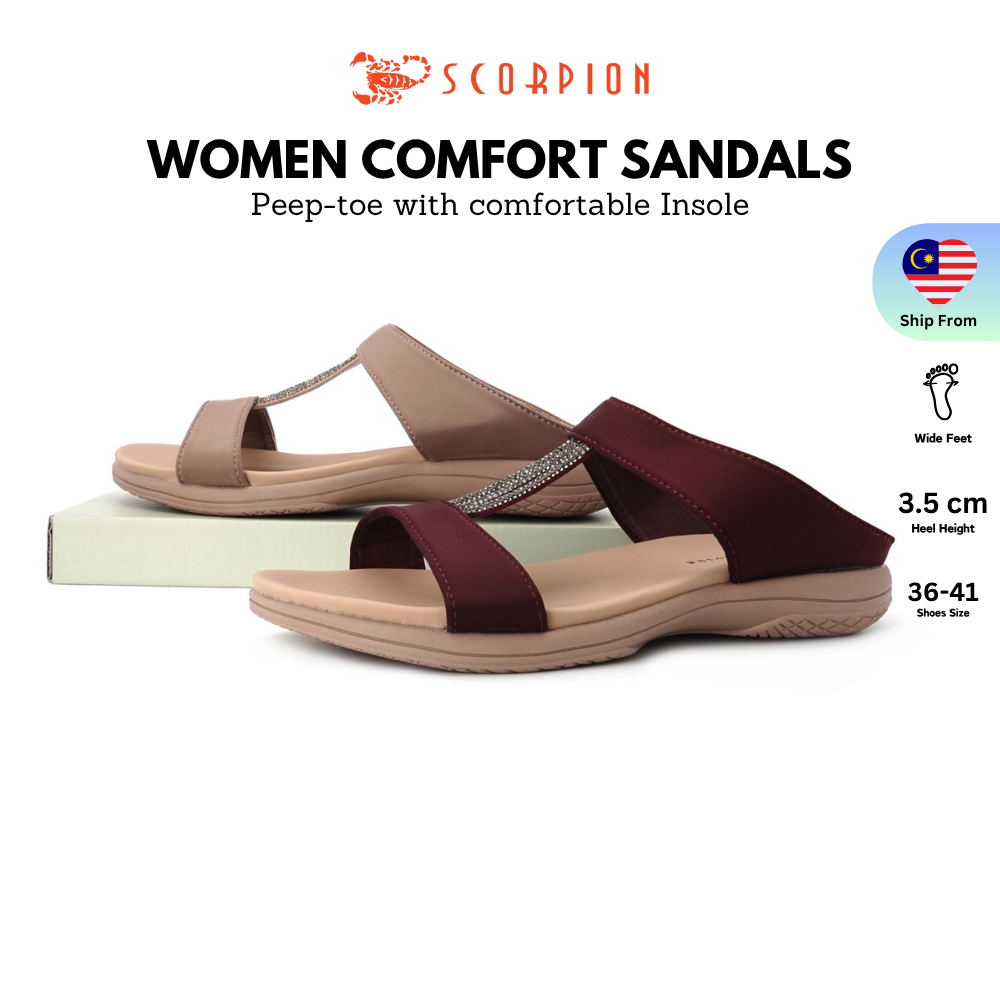 Scorpion Women Comfort Sandals 31024 (Maroon/ Soil) | Shopee Malaysia
