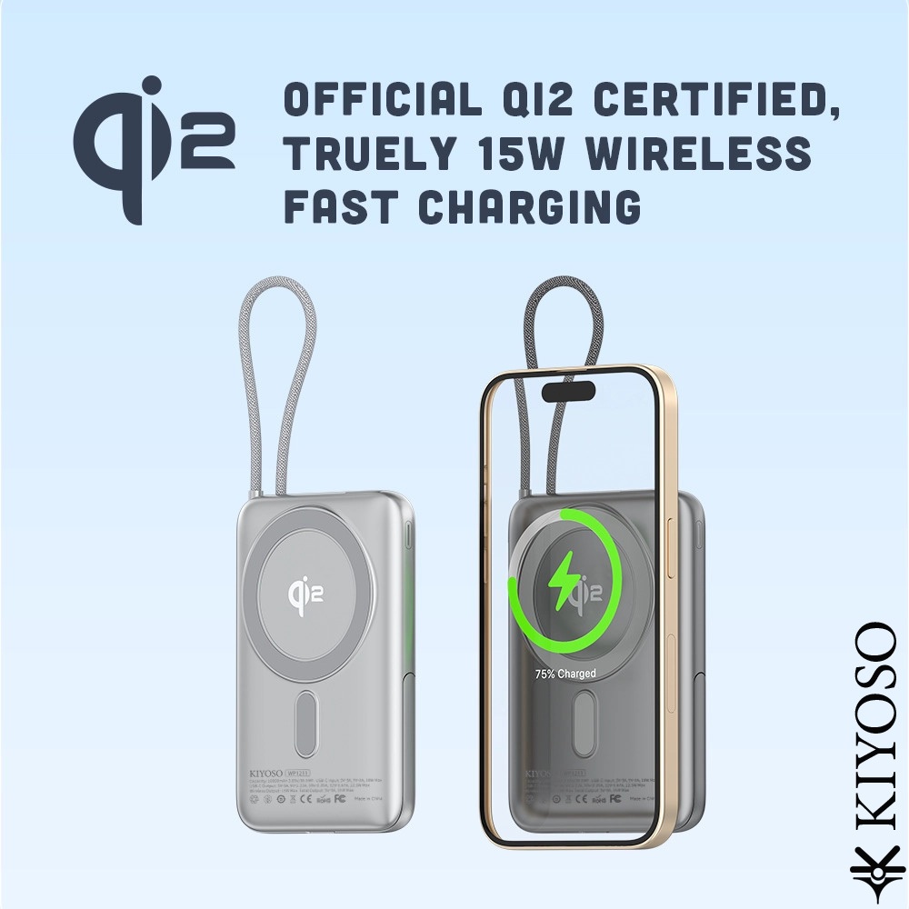 KIYOSO Q006LF Wireless Qi2 CCC Power Bank 10000mAh PD20W/SCP22.5W Quick ...