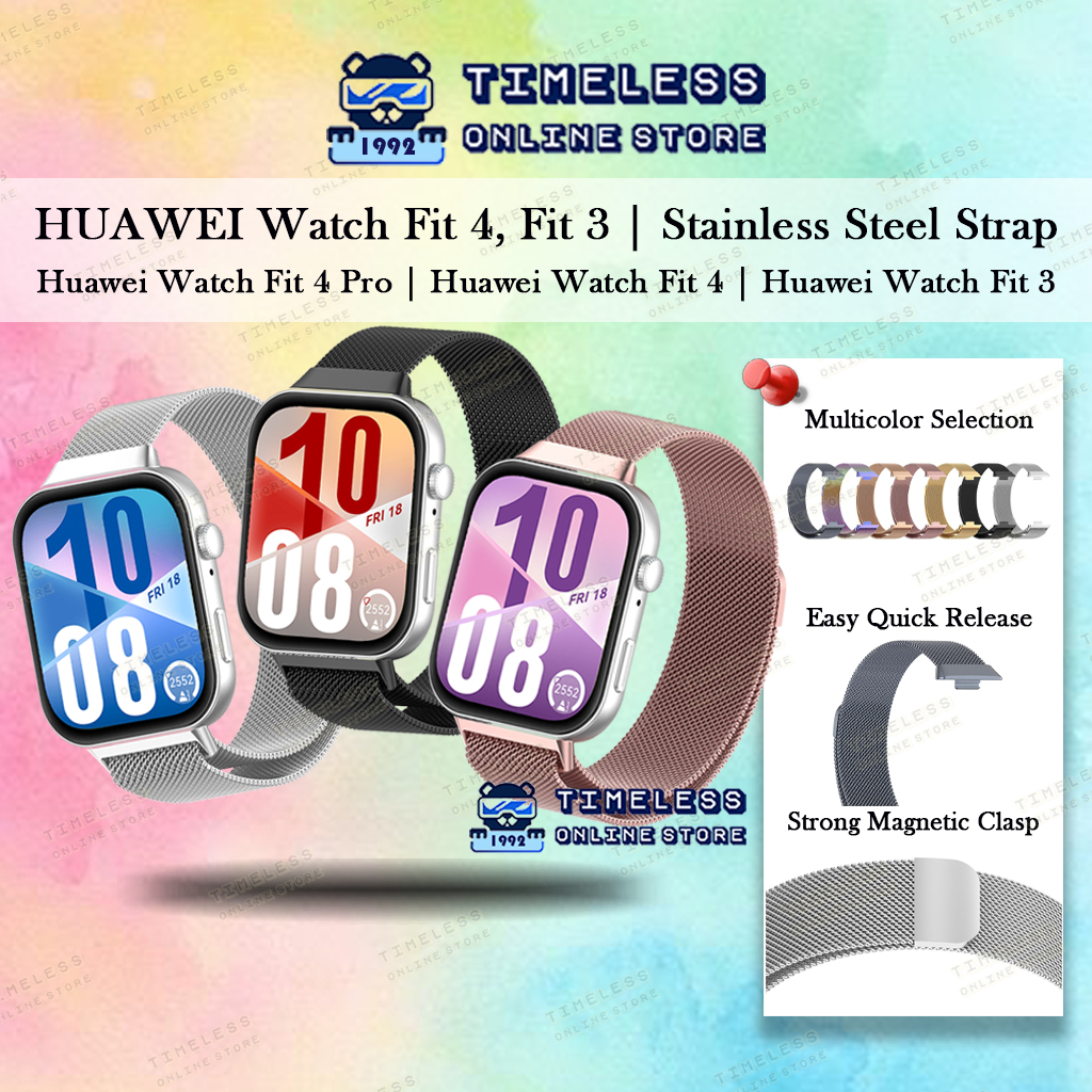 🇲🇾 Huawei Watch Fit 3, Fit 4 Pro Strap, Stainless Steel Milanese ...