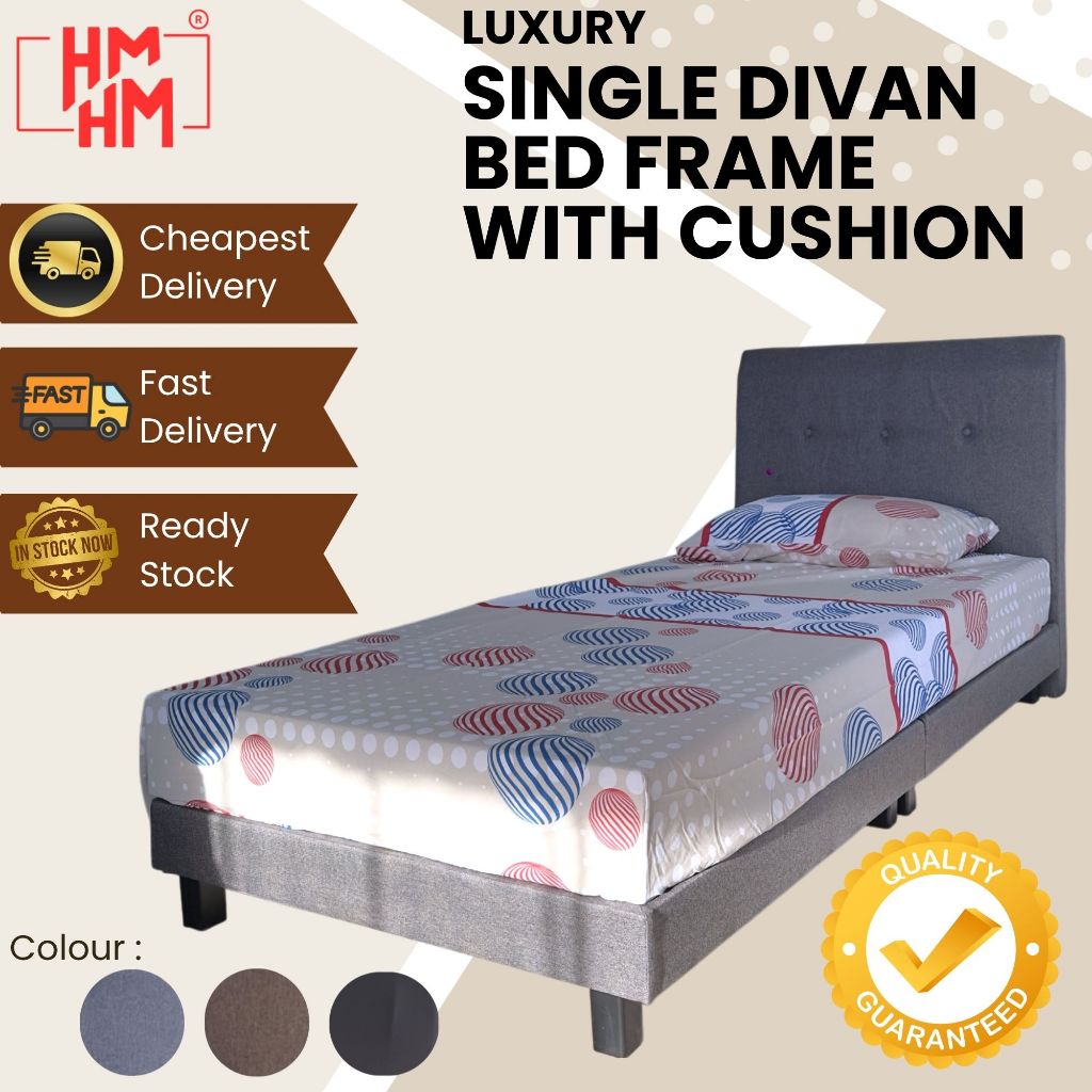 【Support Up to 120KG 】Single Divan Bed Base Fabric Bed Frame | Katil ...