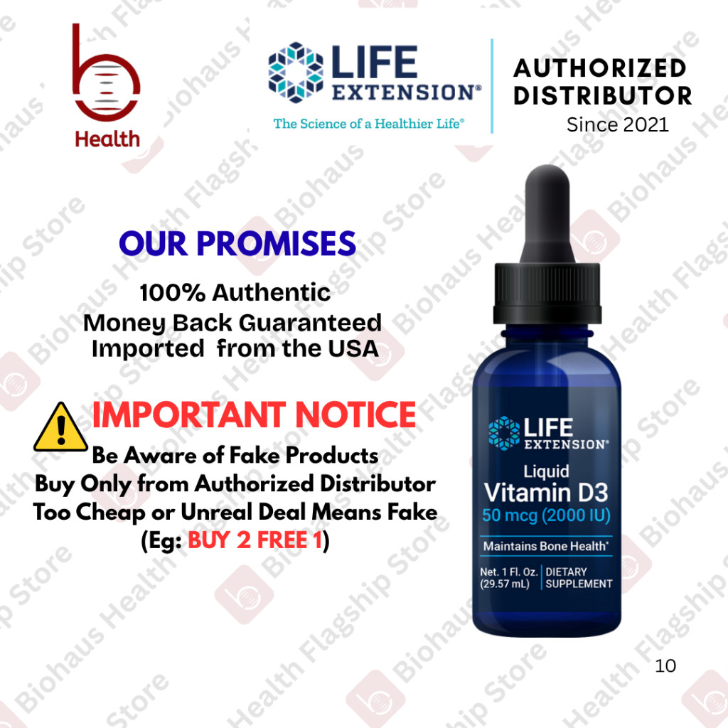 [Life Extension] Liquid Vitamin D3, EXP: 06/27, 50 mcg (2000 IU), 29.57 ...