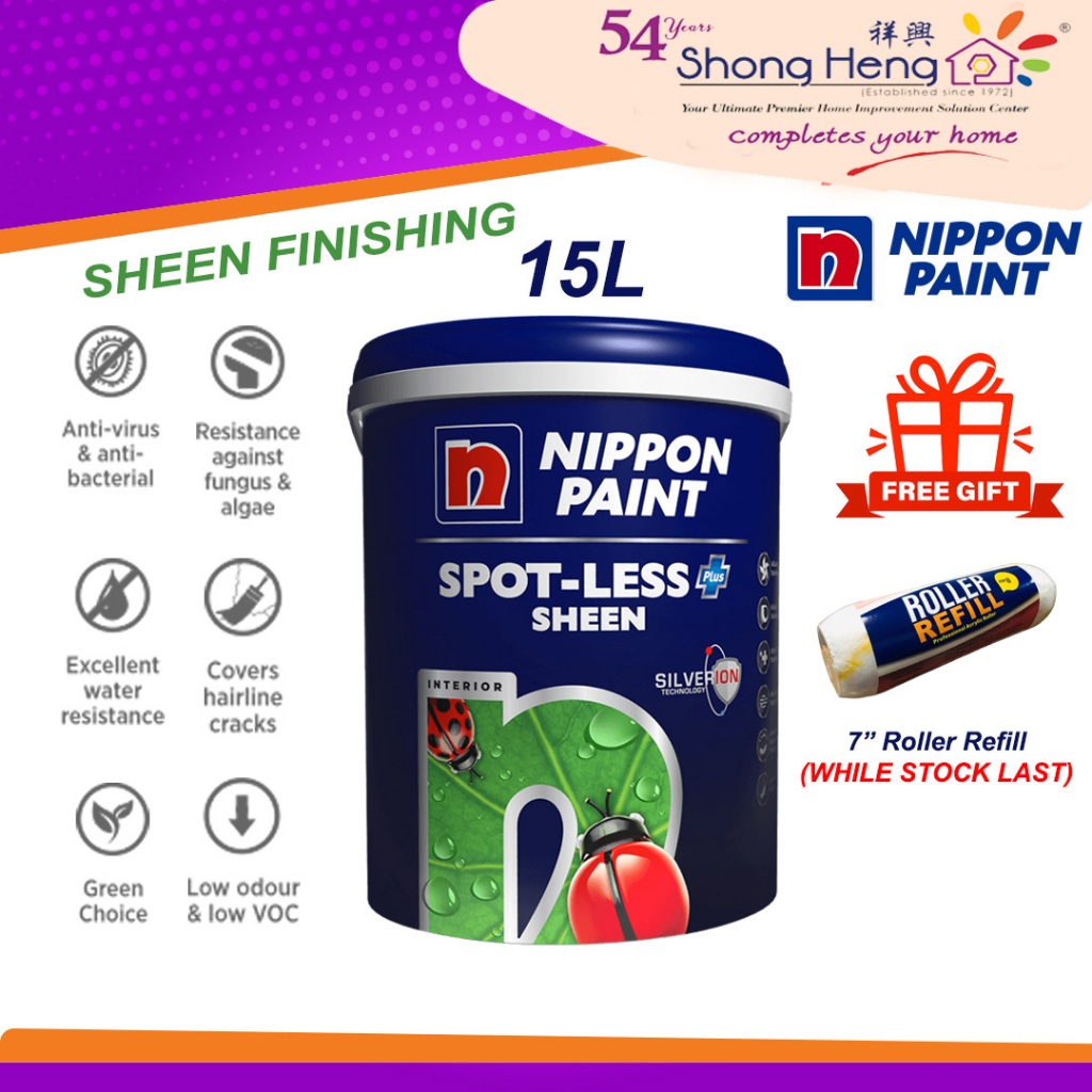 15L Nippon Paint Spot-Less Plus SHEEN -[CAT DALAM / INDOOR / 内墙涂料 ...