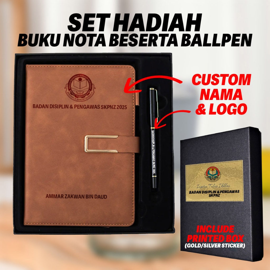 Personalised Gift Set Hadiah Buku Nota Journal A5 & Ball Pen Custom ...