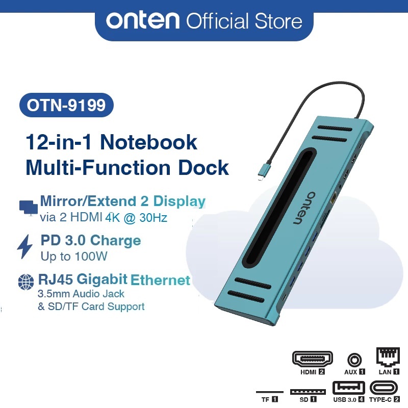 ONTEN 9199 12 In 1 Multifunction USB-C Hub HDMI 4K@30Hz USB Ports PD ...