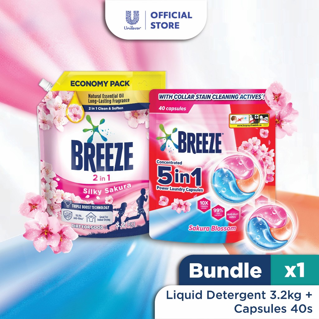 Breeze 3.2kg Liquid Refill + 40 pcs Capsule Detergent Bundle | Shopee ...