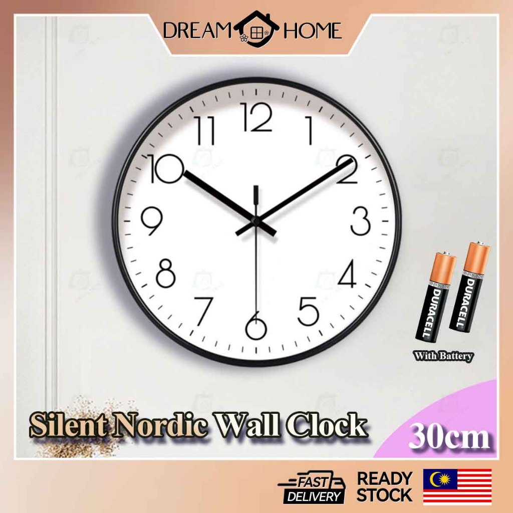 Silent Nordic Wall Clock 30cm Modern Brief Style Ideal for Home, Office ...