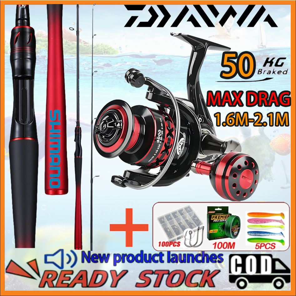 DAIWA Rod Fishing Set Combo Reel Spinning Rod Joran Pancing 1 Set Reel ...