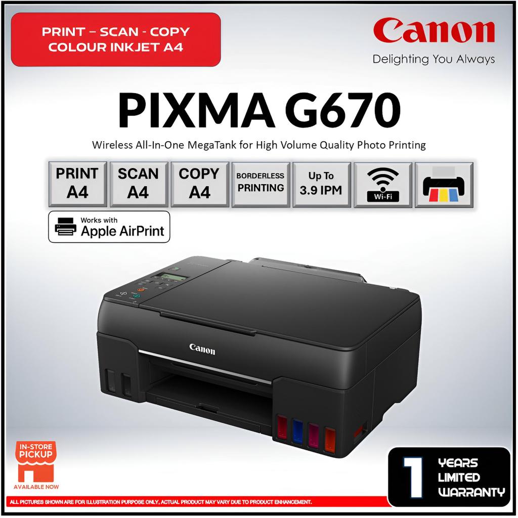 Canon Pixma G670 Color A4 3-in-1 WI-FI Inkjet Ink Tank Photo Printer ...