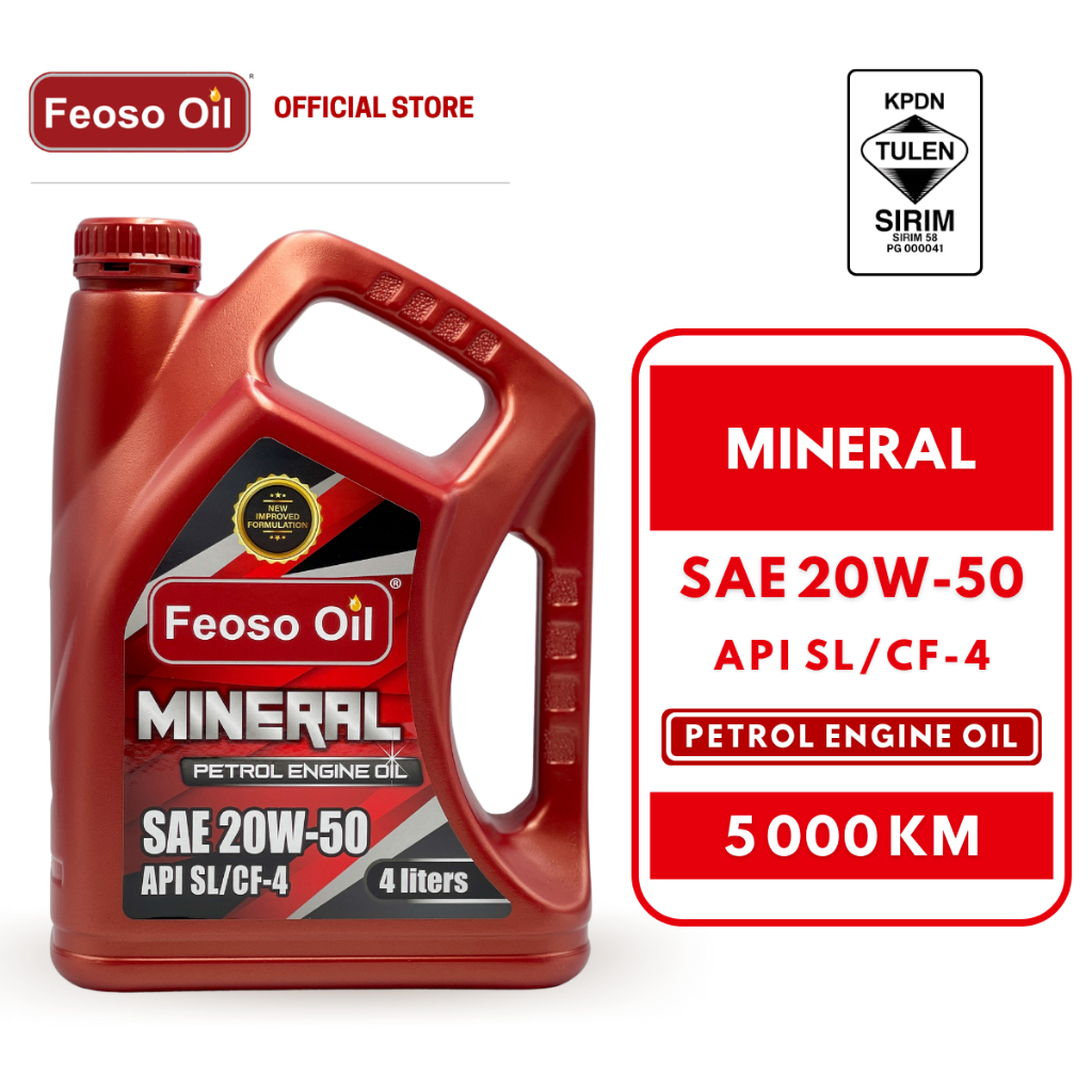 Feoso Oil Mineral Engine Oil SAE 20W-50 API SL/CF-4 (4L) | Shopee Malaysia
