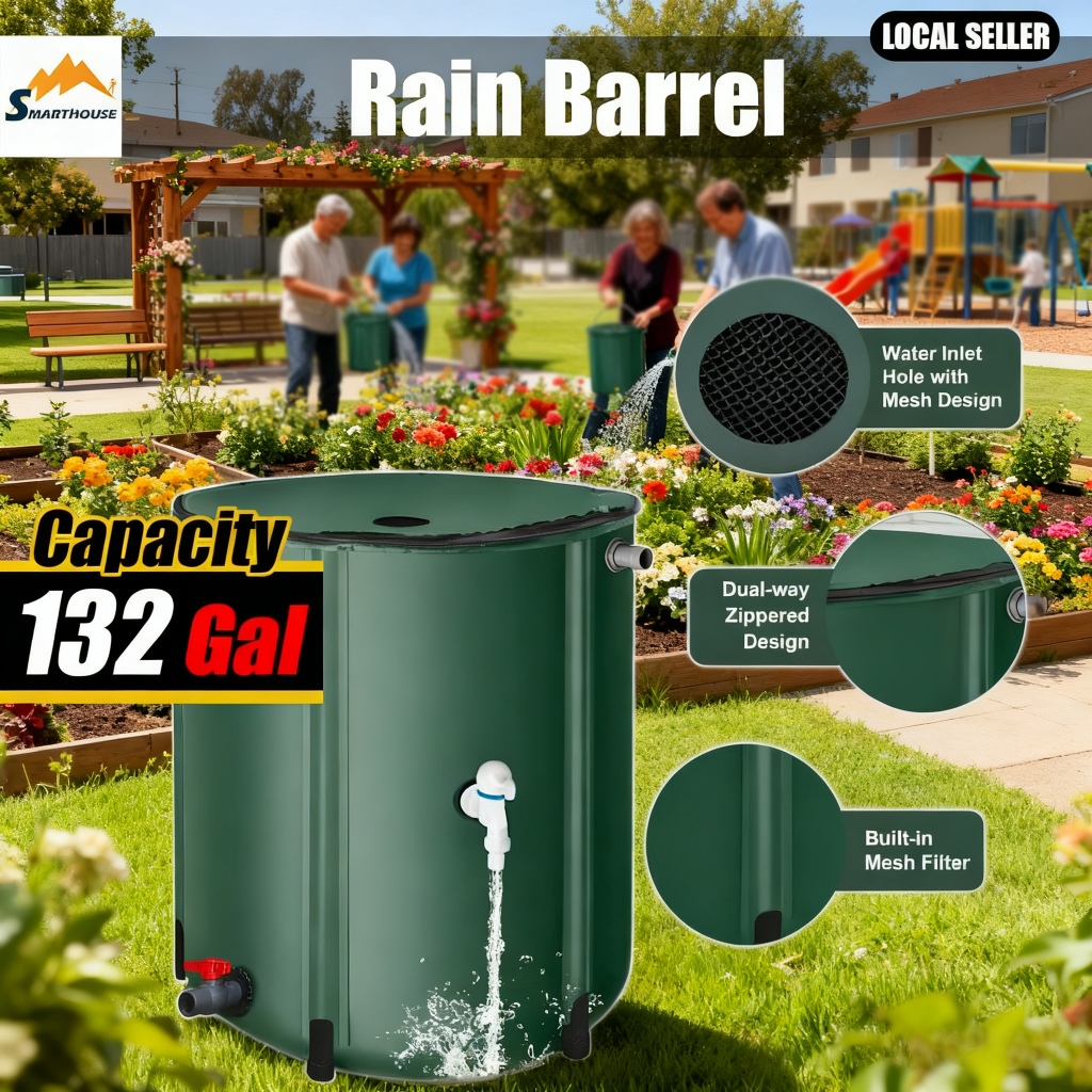 💯Portable Foldable Rain Barrel 250L/500L/750L Collapsible Rainwater ...