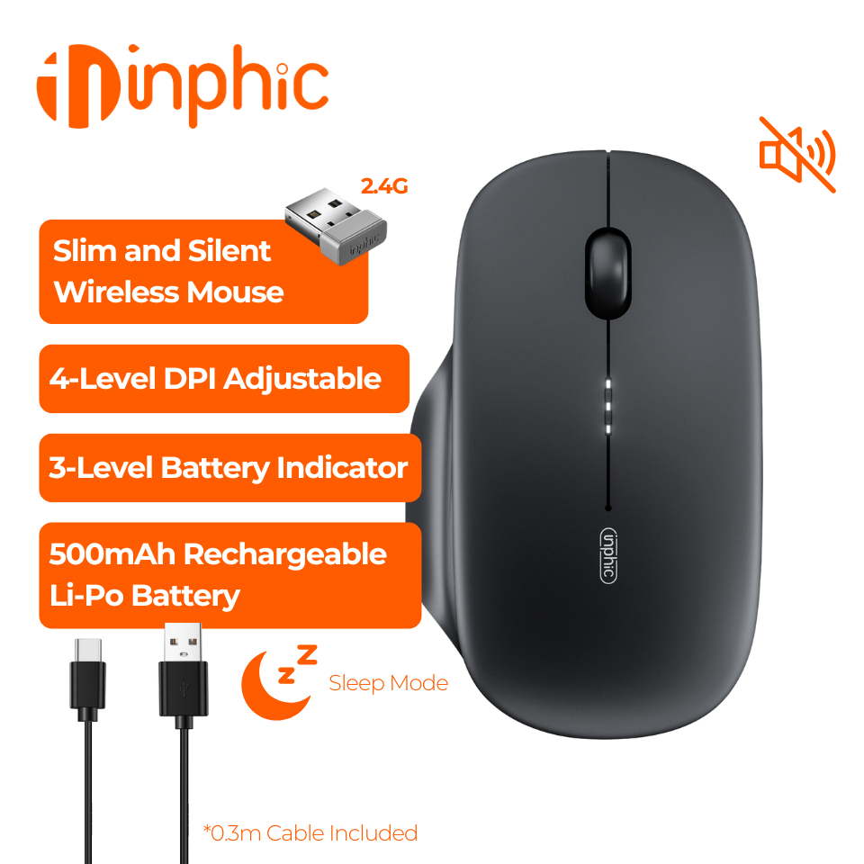 Inphic M1 ll Wireless Mouse 2.4G Rechargeable Silent Mouse 1600DPI ...