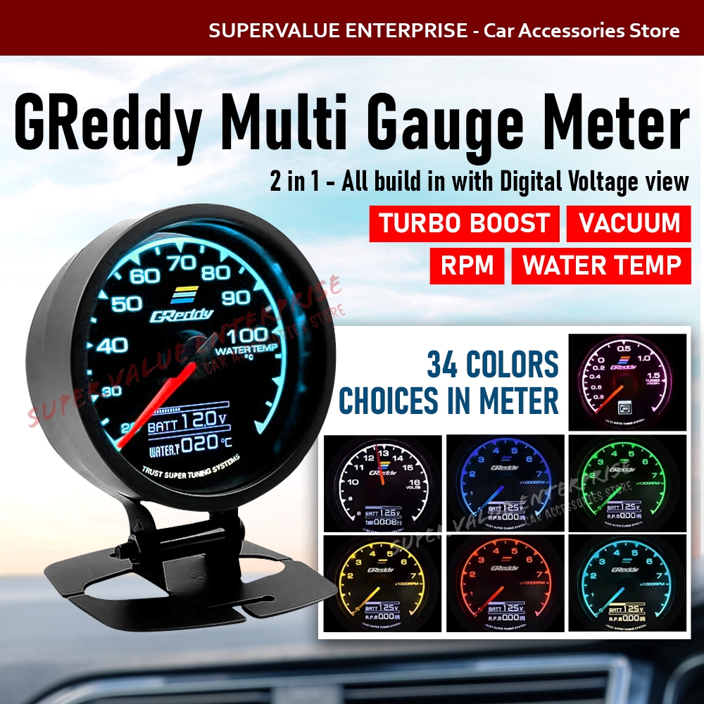 GREDDY Meter Multi Gauge Meter 2 In1 34 colour Meter BOOST , WATER TEMP ...