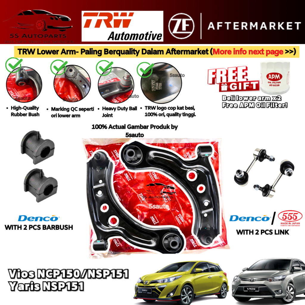 TRW Toyota Vios NCP150 NCP151, Yaris NSP151 Heavy Duty Lower Arm With ...
