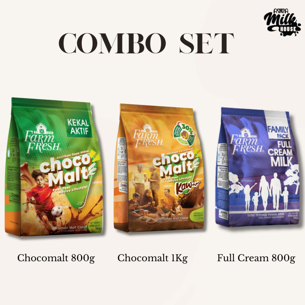 Farm Fresh Combo Set Chocomalt Kaw 1kg, Chocomalt 800g & Full Cream ...