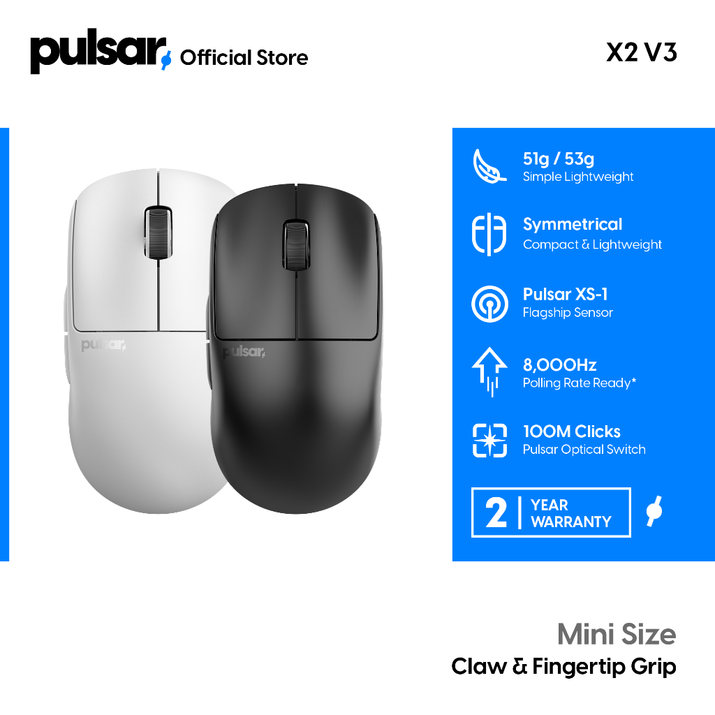 Pulsar X2 v3 Mini/Medium Wireless Mouse - Black/White [Symmetrical/18H ...