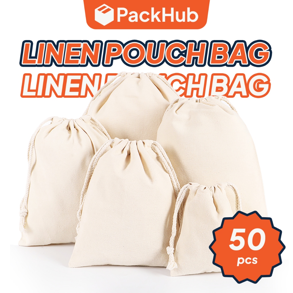 50pcs Beg Guni Kain Natural Burlap Linen Drawstring Pouch Beg Serut ...