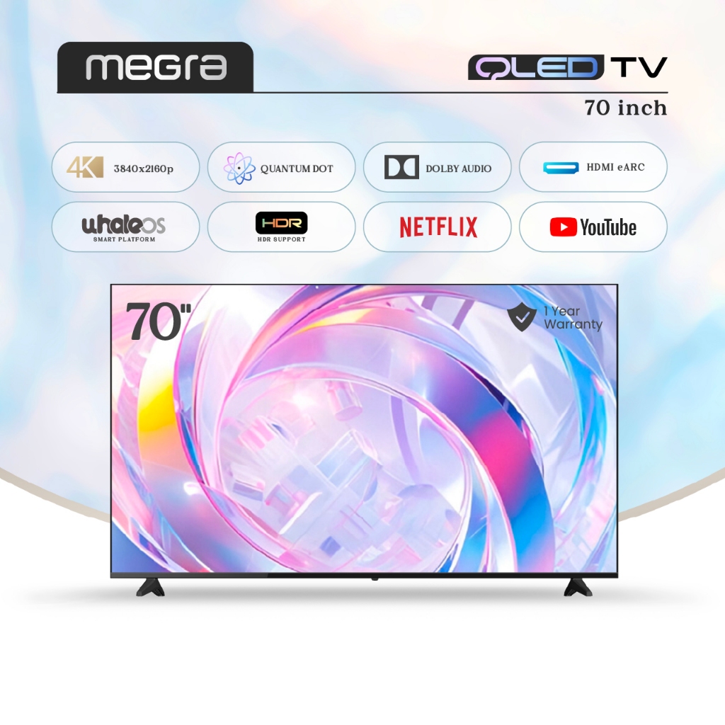 Megra TV 70 Inch QLED Smart TV 4K UHD Netflix Certified TV Smart ...