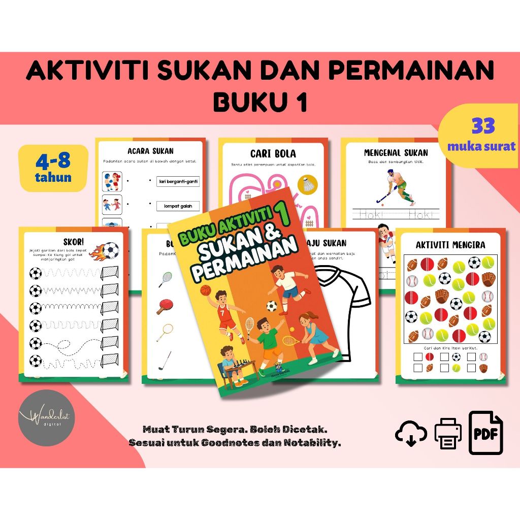 Printable PDF l Buku Aktiviti 1: Permainan Sukan | Aktiviti Prasekolah ...