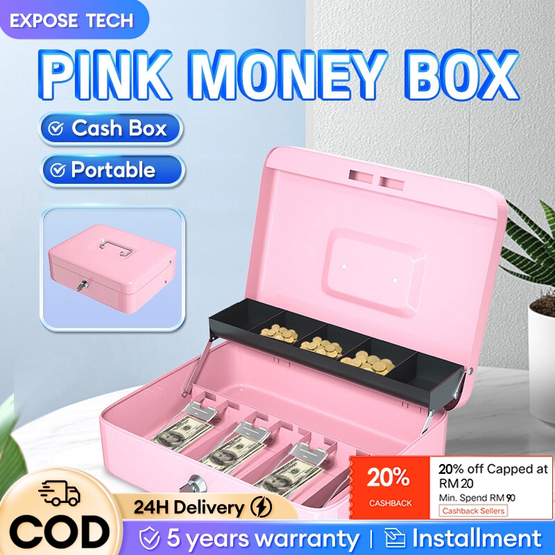 EXPOSE Cash box Lockable Pink Compartment Tray money box Bill Key ...