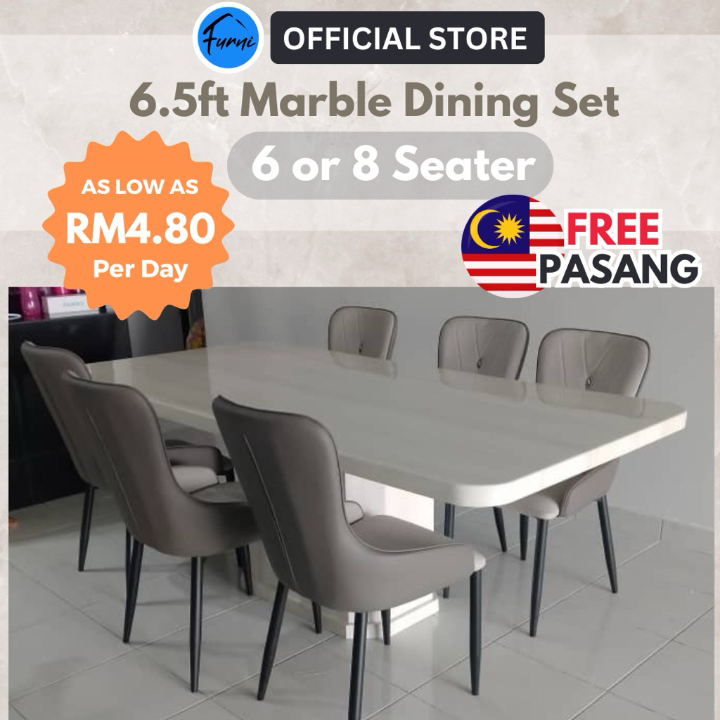 6.5ft Premium Marble Dining Set With Chair Meja Makan Mable 6 Kerusi 8 ...