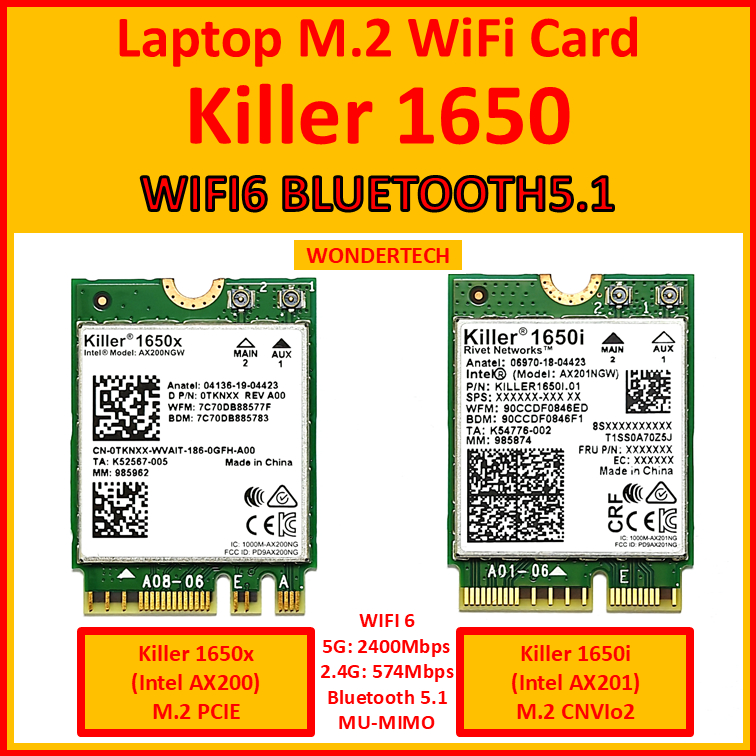 Killer 1650 M.2 WiFi Card WIFI6 BLUETOOTH5.1 1650x PCIe (Intel AX200 ...