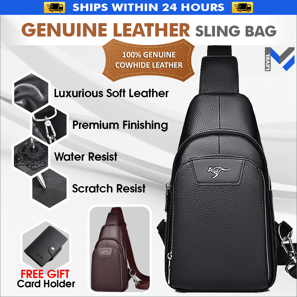 Sling bag GENUINE LEATHER sling beg lelaki Real leather Scratch resist ...