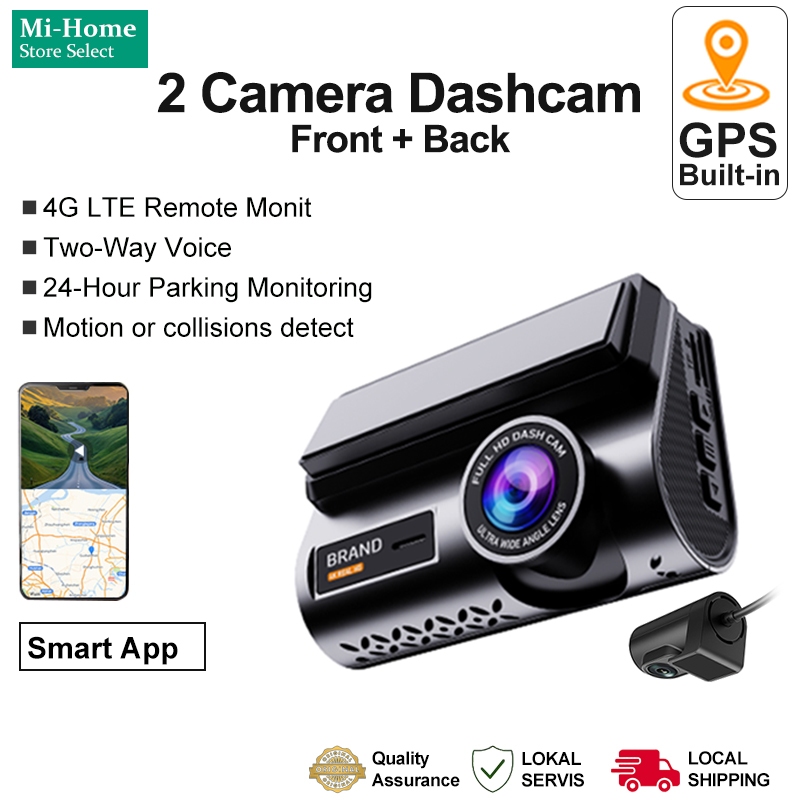 Smart 2K Dashcam Front + Rear Dash Cam 4G | Built in GPS Night Vision ...