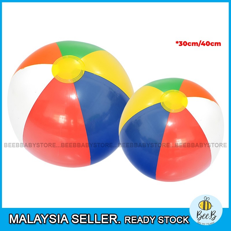 Bola Pantai Rainbow 6 Color Inflatable Beach Ball Toy PVC Pool Ball ...