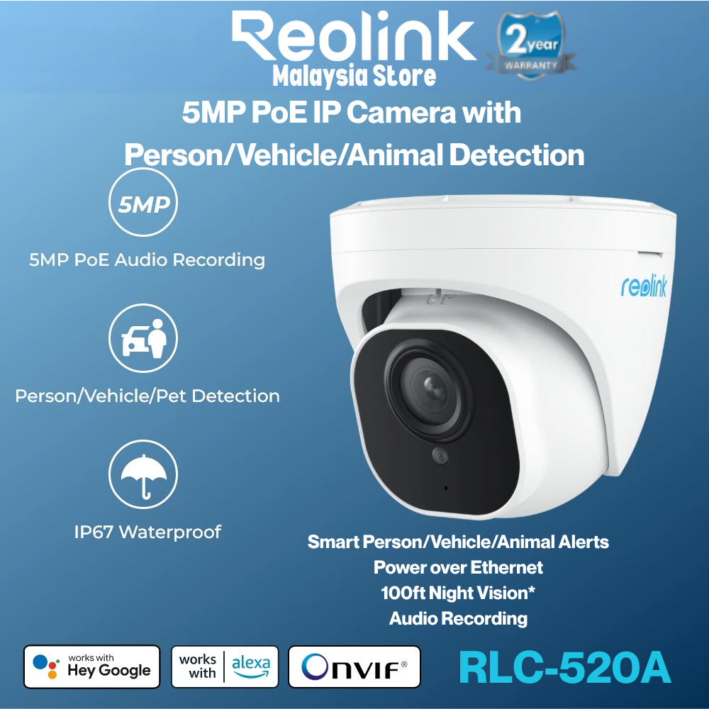 Reolink RLC-520A P324 5MP PoE Camera Person/Vehicle Detection Security ...