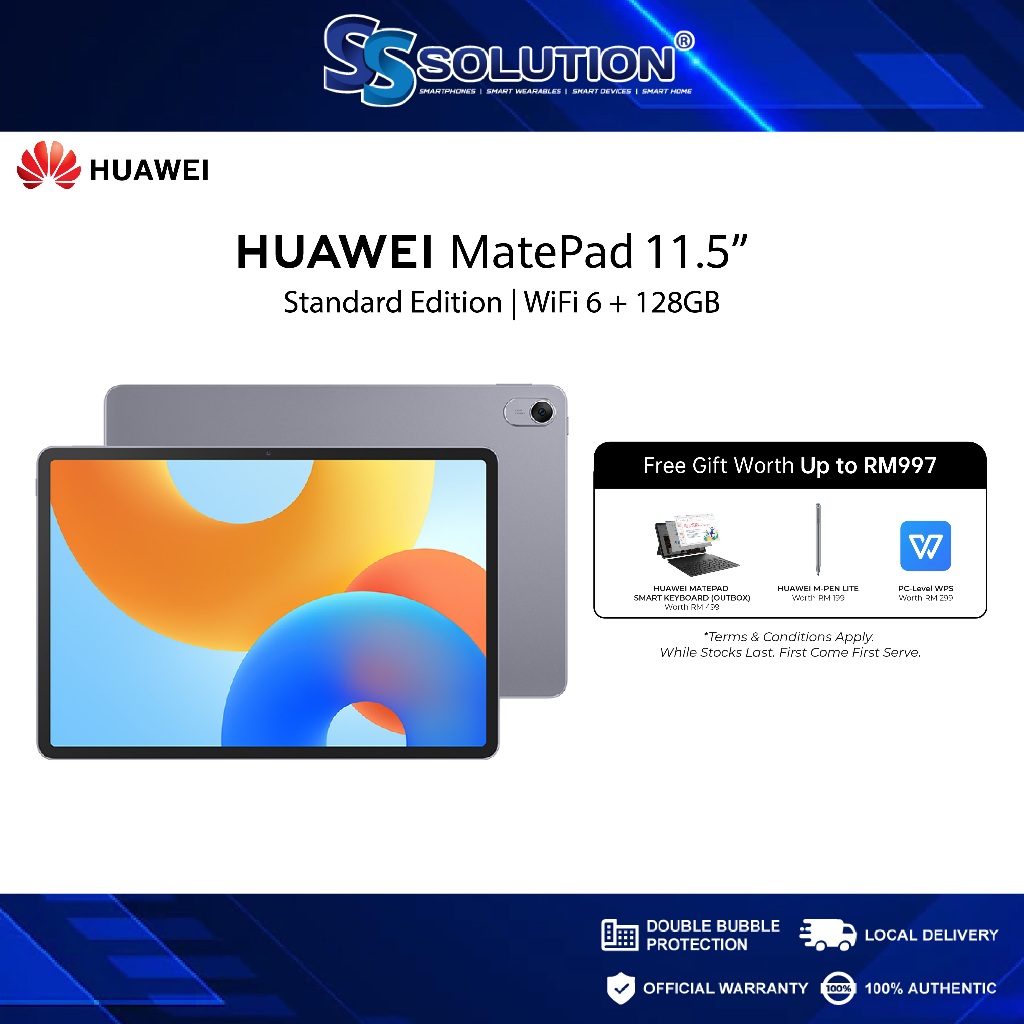 (NEW) Huawei Matepad 11.5 WiFi (6GB RAM + 128GB ROM) l Sleek and Slim ...