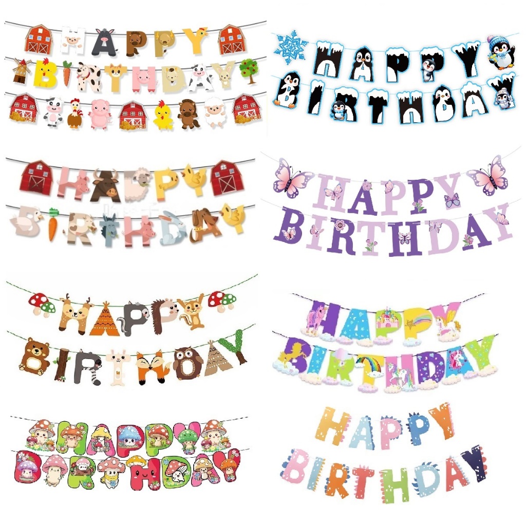 [Ready Stock] Animal Happy Birthday Flag Banner Bee Penguin Forest Farm ...