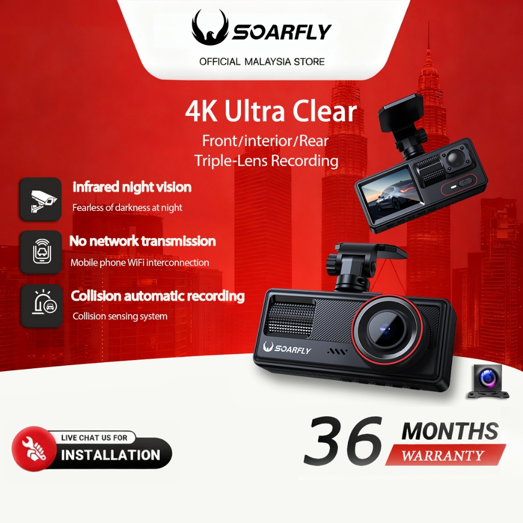 SOARFLY Car Recorder WIFI Night Vision 4K Ultra Dashcam Rear Dashcam ...