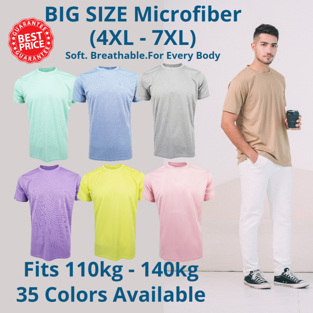 RIGHTWAY Big Size (4XL-7XL) Microfiber Round Neck Unisex Plain T-Shirt ...