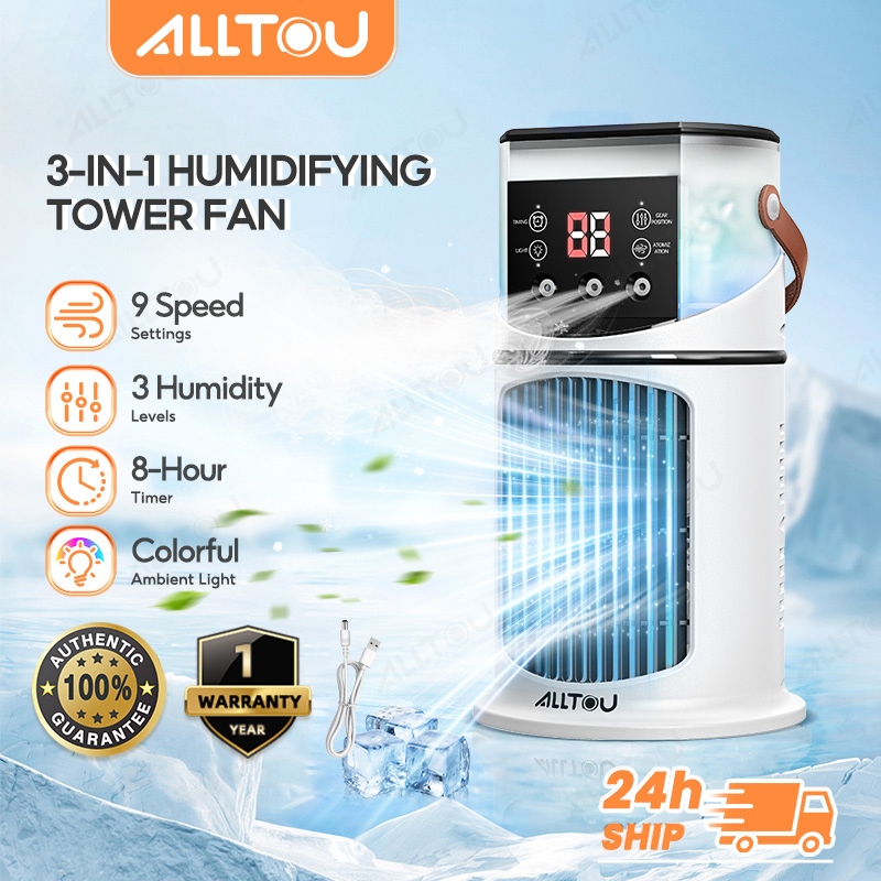 ALLTOU Air Cooler Fan 3 In 1 With Humidifier 9 Speed & Colorful Ambient ...