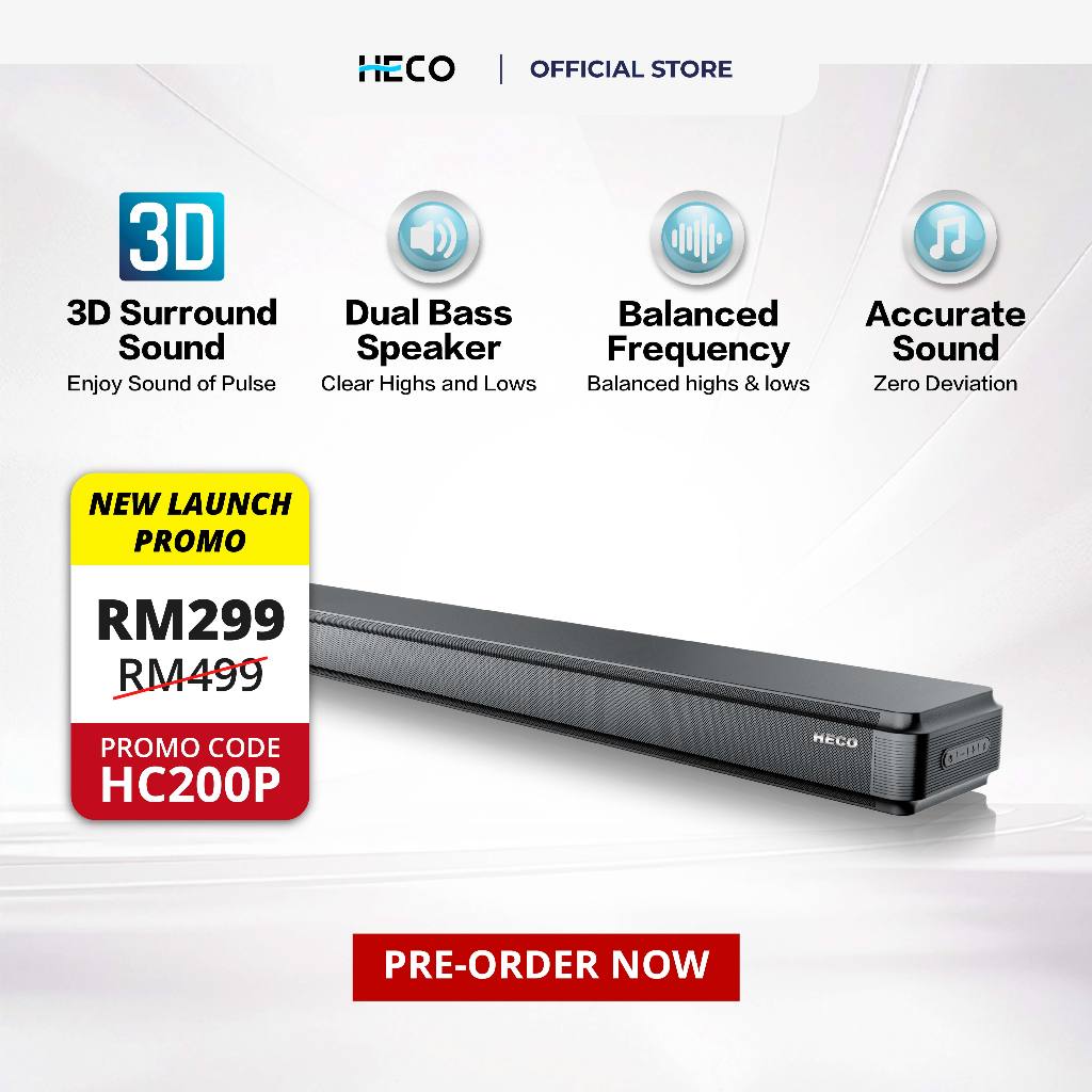 Heco Soundbar Pulse 2.2 Channel Soundbar | 280W Peak Power | Bluetooth 5.4 | HDMI ARC | Optical ...