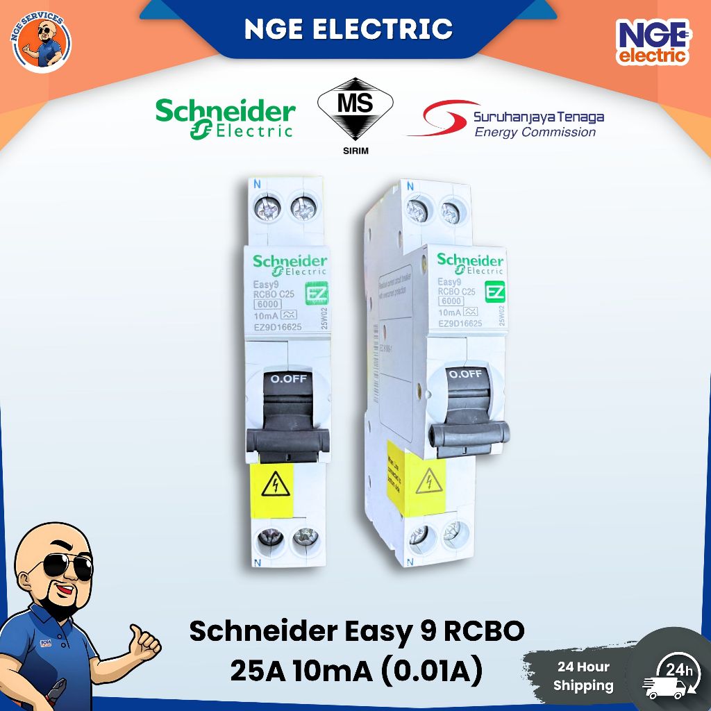 RCBO Original Schneider 25A 2 Pole 0.01A/10mA RCCB + MCB Water Heater ...