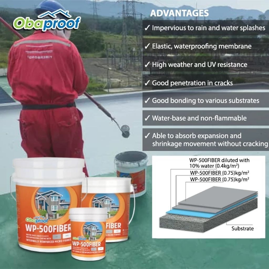 OBAPROOF 1KG/5KG WP 500 FIBER WATER LIQUID ELASTIC WATERPROOFING ...