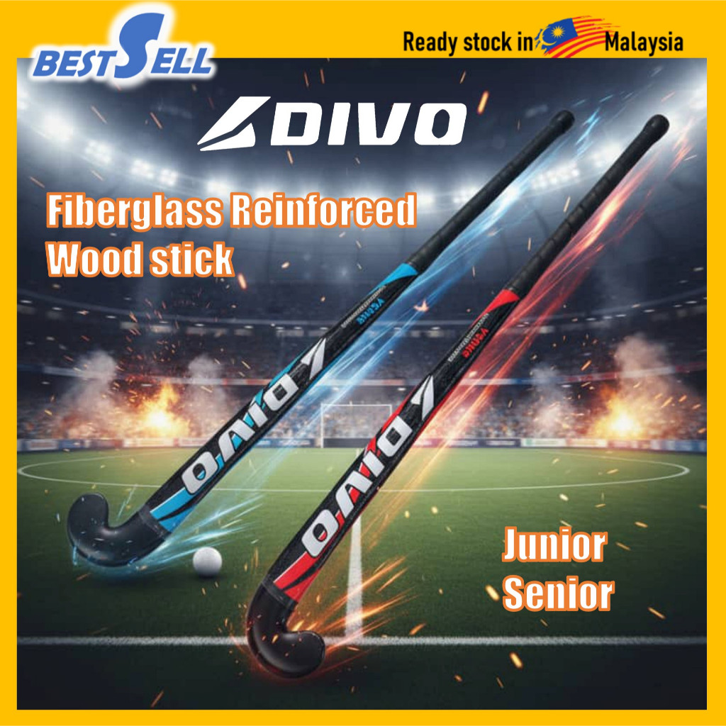 🌟🆂🅰🅻🅴🌟DIVO Wooden Hockey Stick with fiberglass reinforced kayu hoki ...