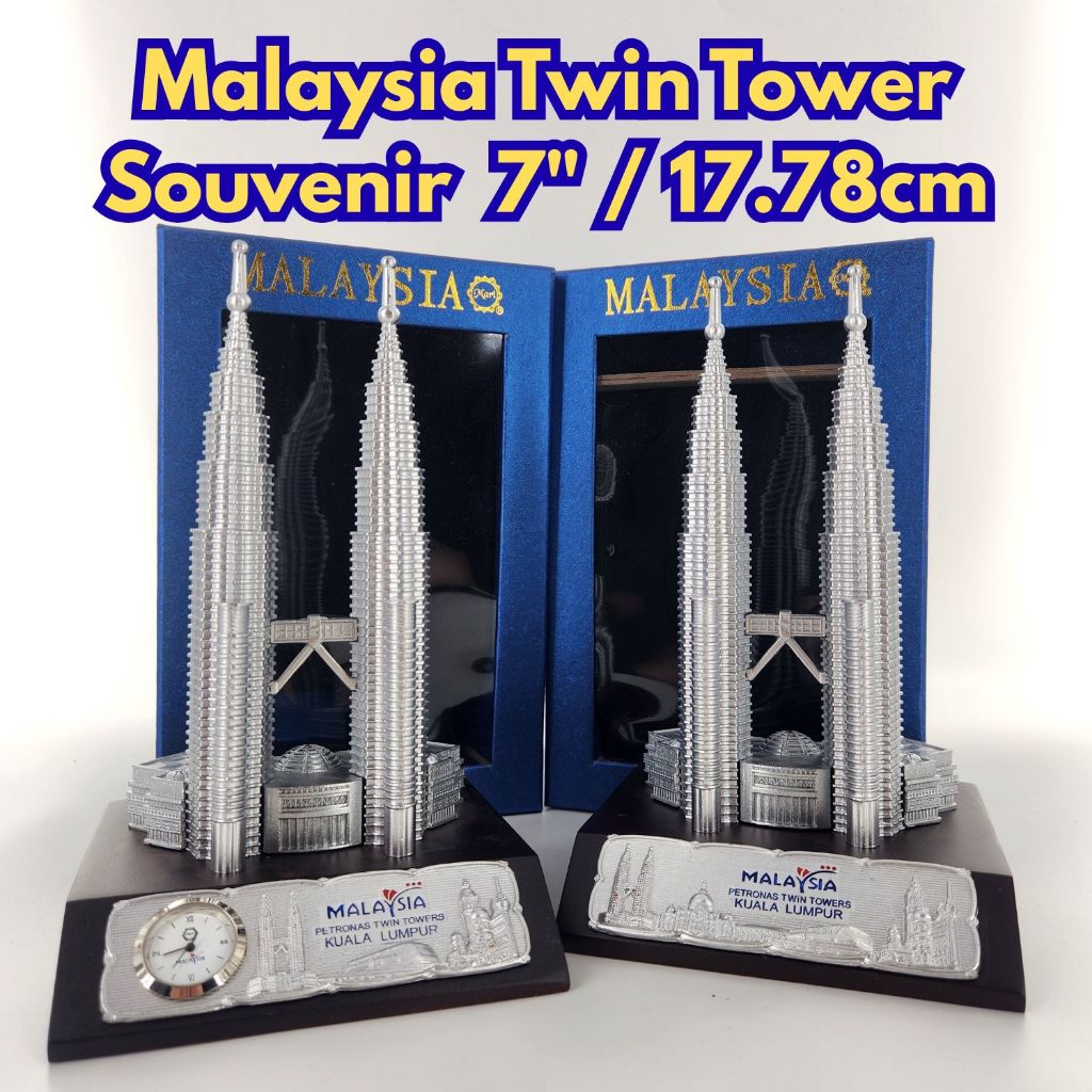 Malaysia Souvenir KLCC Twin Tower 7" WOODEN BASE / Cenderamata Malaysia ...