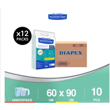 (UD02) Diapex Basic Disposable Underpad 10's (60cm x 90 cm) x 12 ...