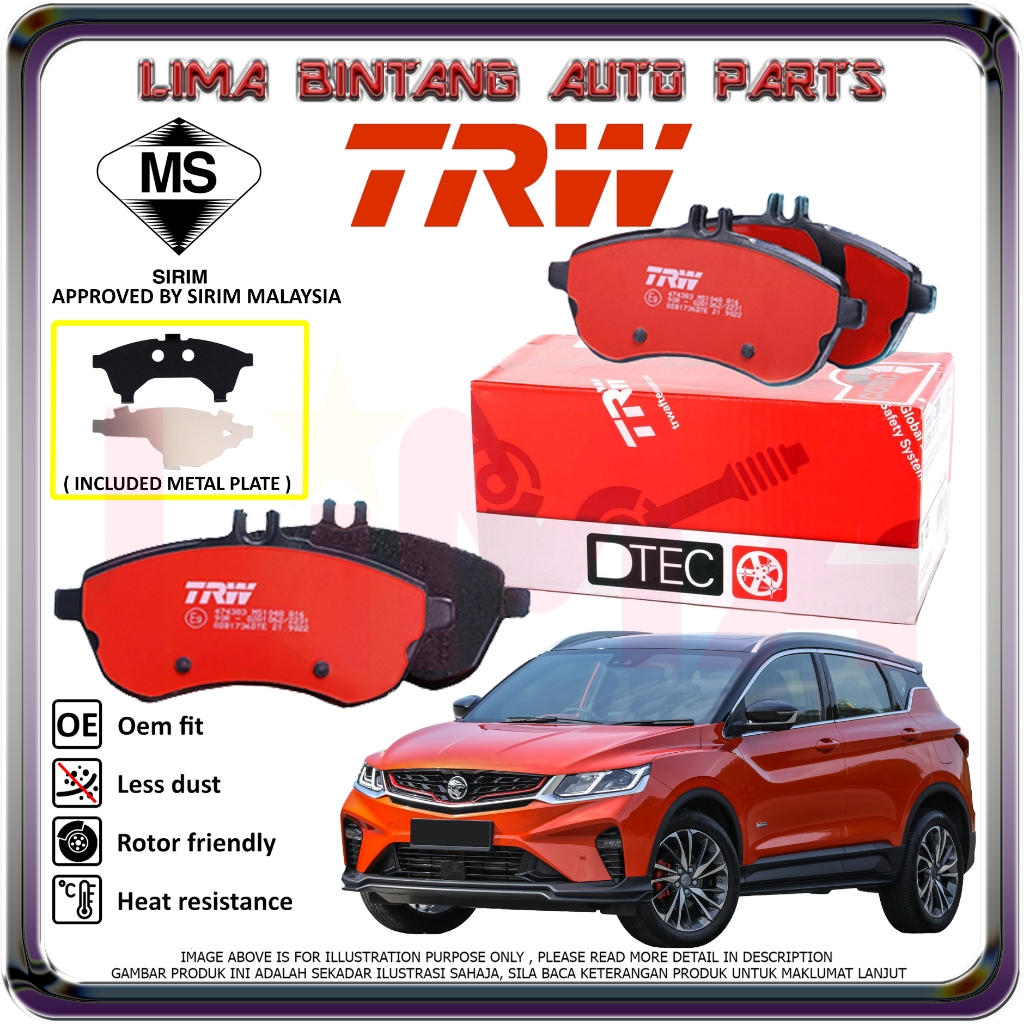 Proton X50 Front Brake Pads , Disc Brake Pad TRW DTEC CERAMIC | Shopee ...