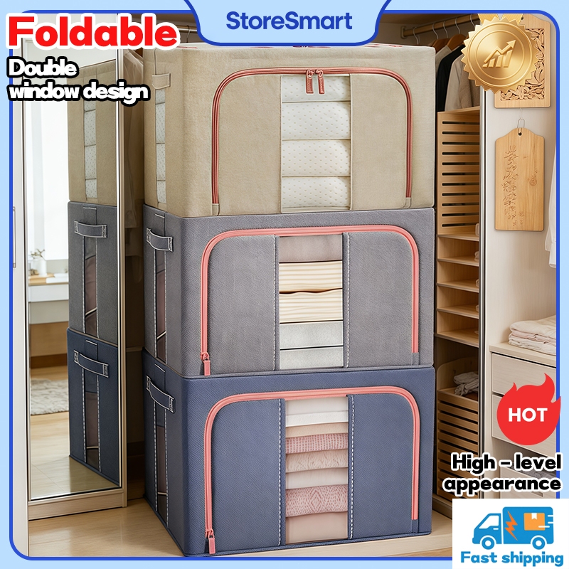 【StoreSmart】110L Foldable Storage Box Clothes Storage Linen Fabric with ...