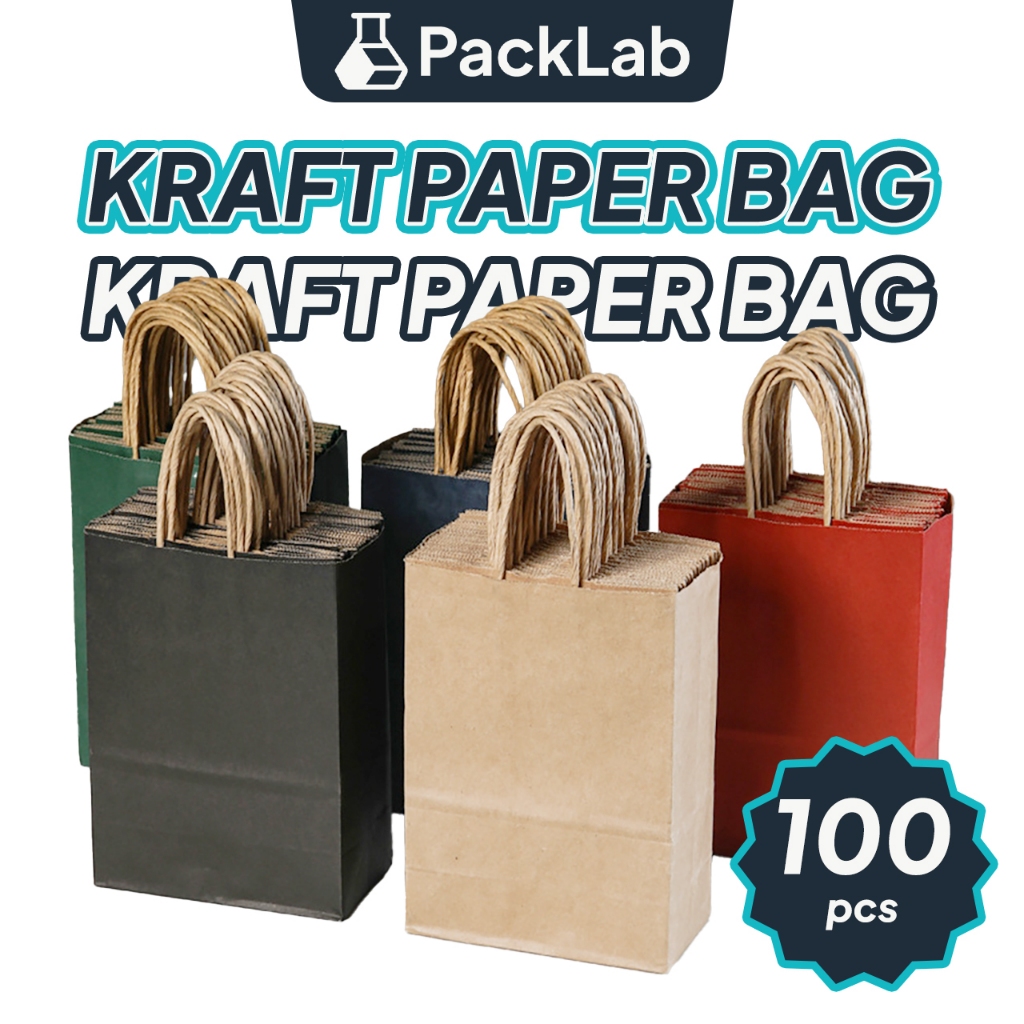 100pcs Kraft Paper Bag Beg Hadiah Pemegang Pintal Cenderahati Wedding ...
