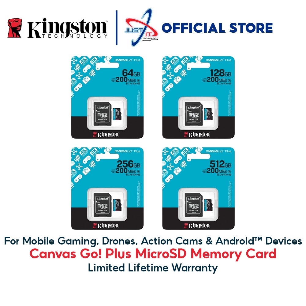 KINGSTON CANVAS GO PLUS SDCG4 CLASS 10 MICROSD MEMORY CARD WITH ADAPTER ...