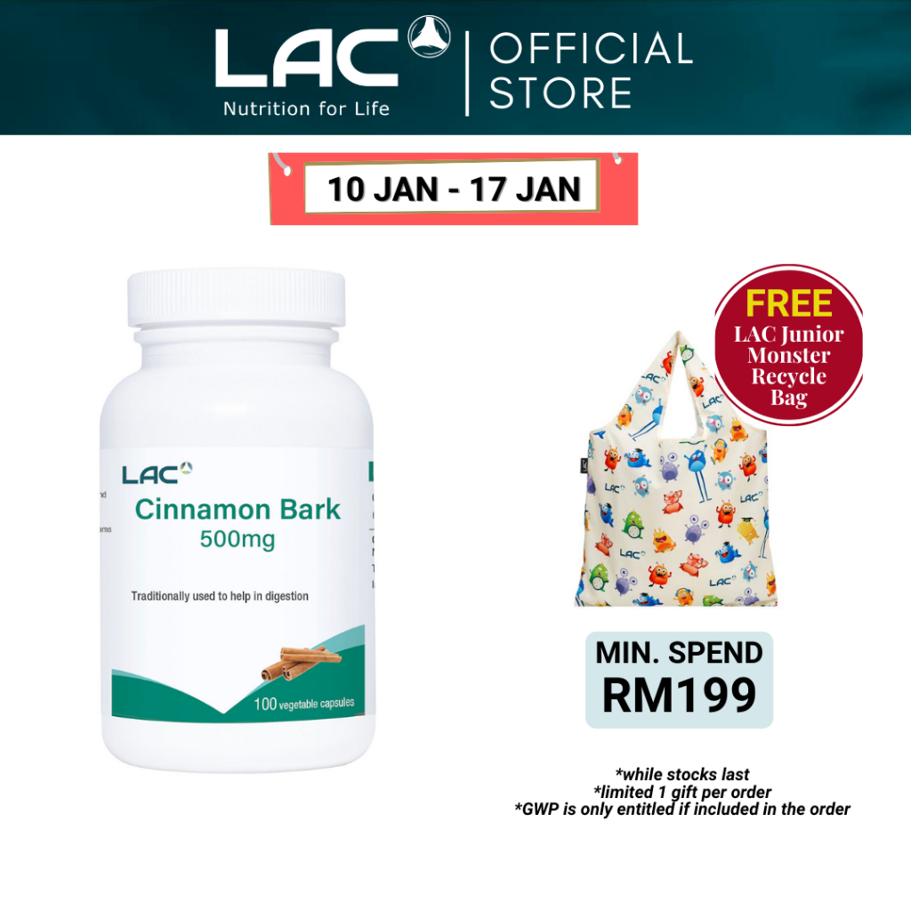 LAC Cinnamon Bark 500mg (100 Vegetable Capsules) [Exp Sep 2027 ...